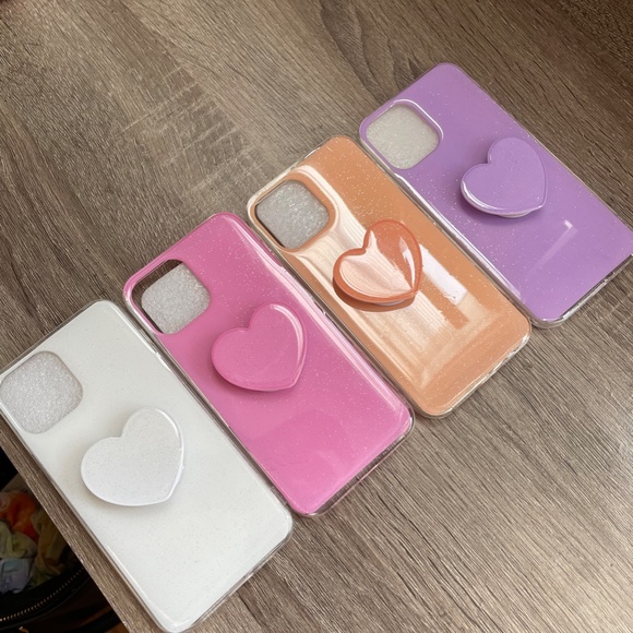 Accessories | Apple Iphone Cute Glitter Hearth Pop Socket Case | Poshmark